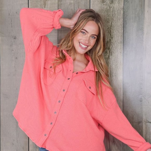 Simply Southern | Tops | Simply Southern Pink Waffle Style Shacket ...